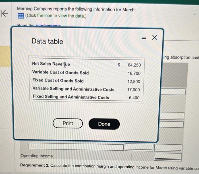 Solved Morning Company reports the following information for | Chegg.com