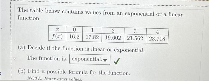 Solved The table below contains values from an exponential | Chegg.com