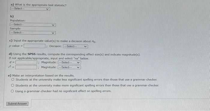 Solved a) What is the aporopnate test statistic? b) | Chegg.com