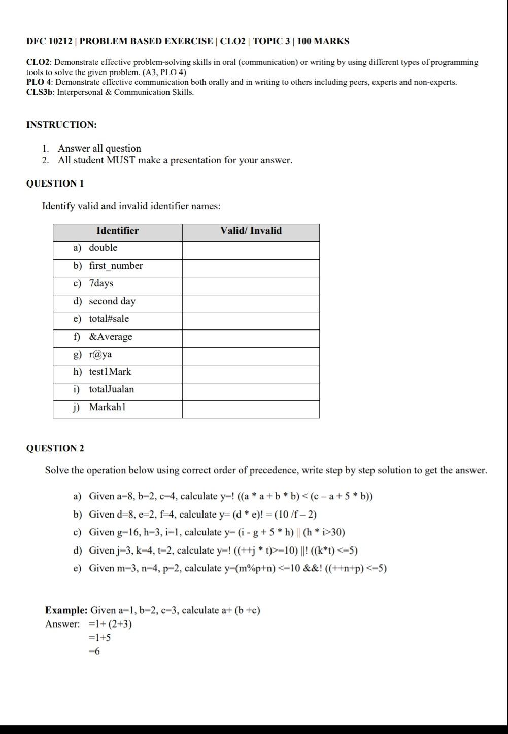 Solved DFC 10212 | PROBLEM BASED EXERCISE ∣ CLO2 ∣ TOPIC | Chegg.com