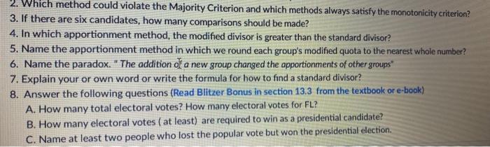 Solved 2. Which method could violate the majority Criterion | Chegg.com