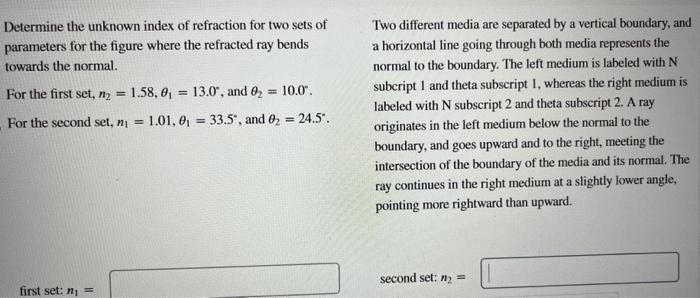 Solved Determine the unknown index of refraction for two | Chegg.com