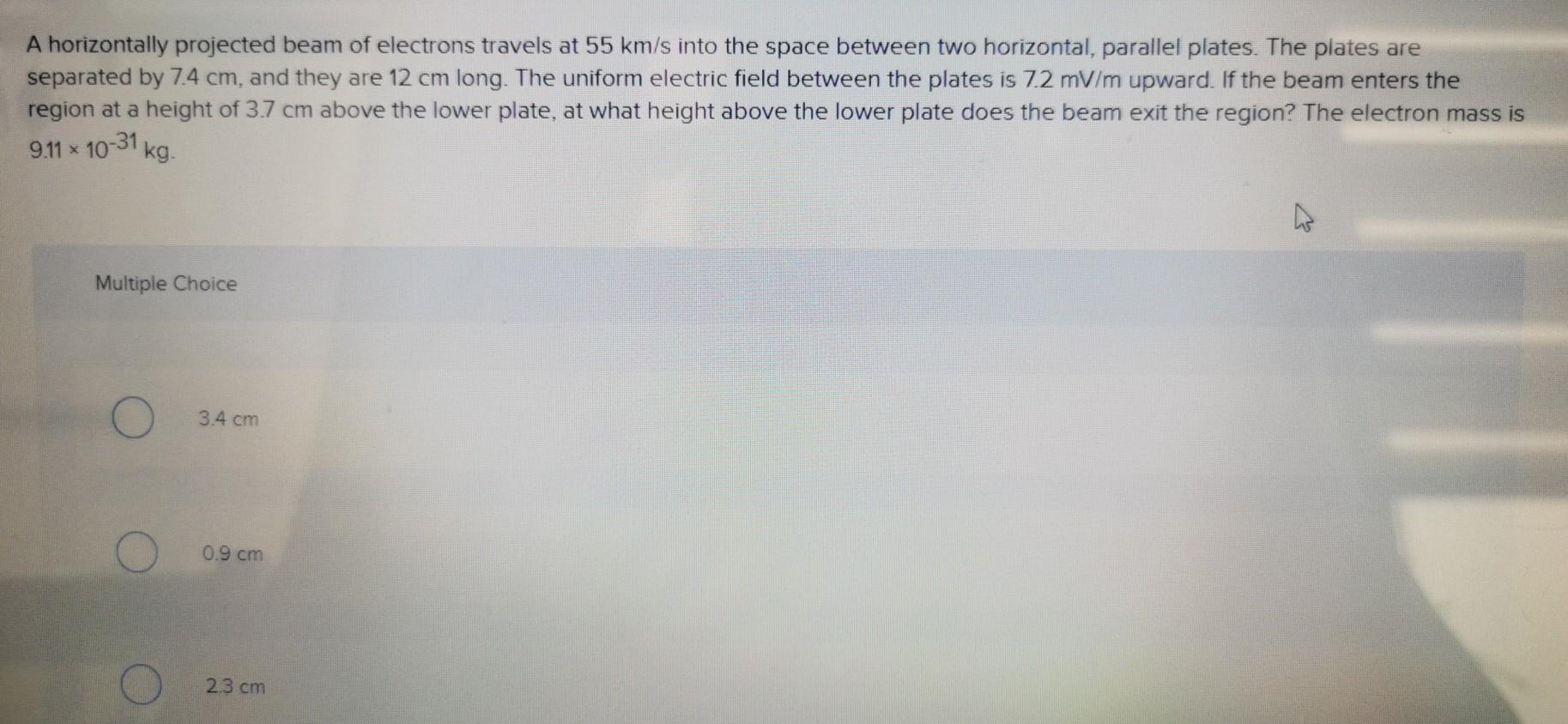 Solved A horizontally projected beam of electrons travels at | Chegg.com