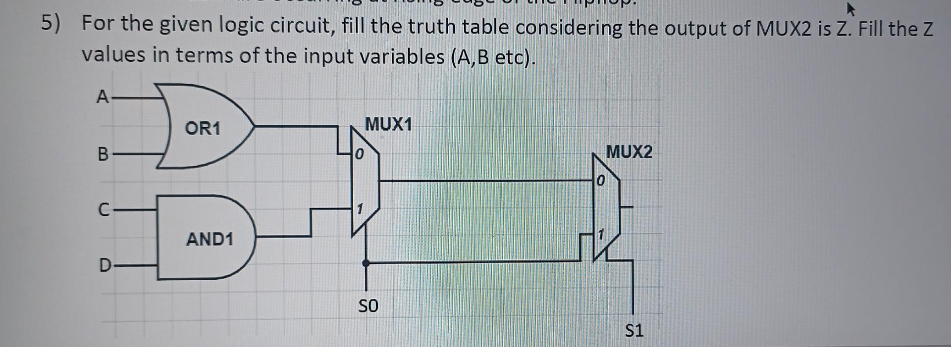 Solved 5) For the given logic circuit, fill the truth table | Chegg.com