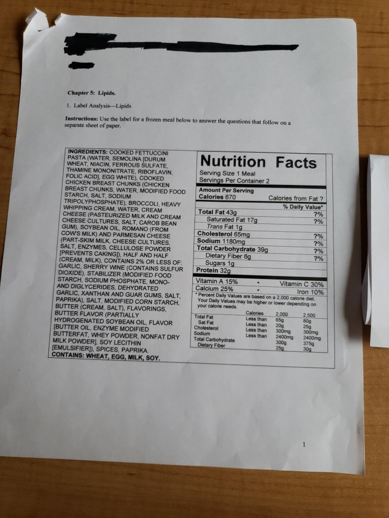 Solved Chapter 5: Lipids. 1. Label Analysis-Lipids | Chegg.com