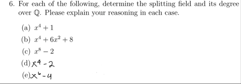 Solved For each of the following, determine the splitting | Chegg.com