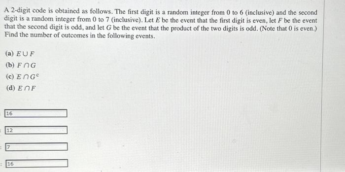 Solved A 2-digit code is obtained as follows. The first | Chegg.com