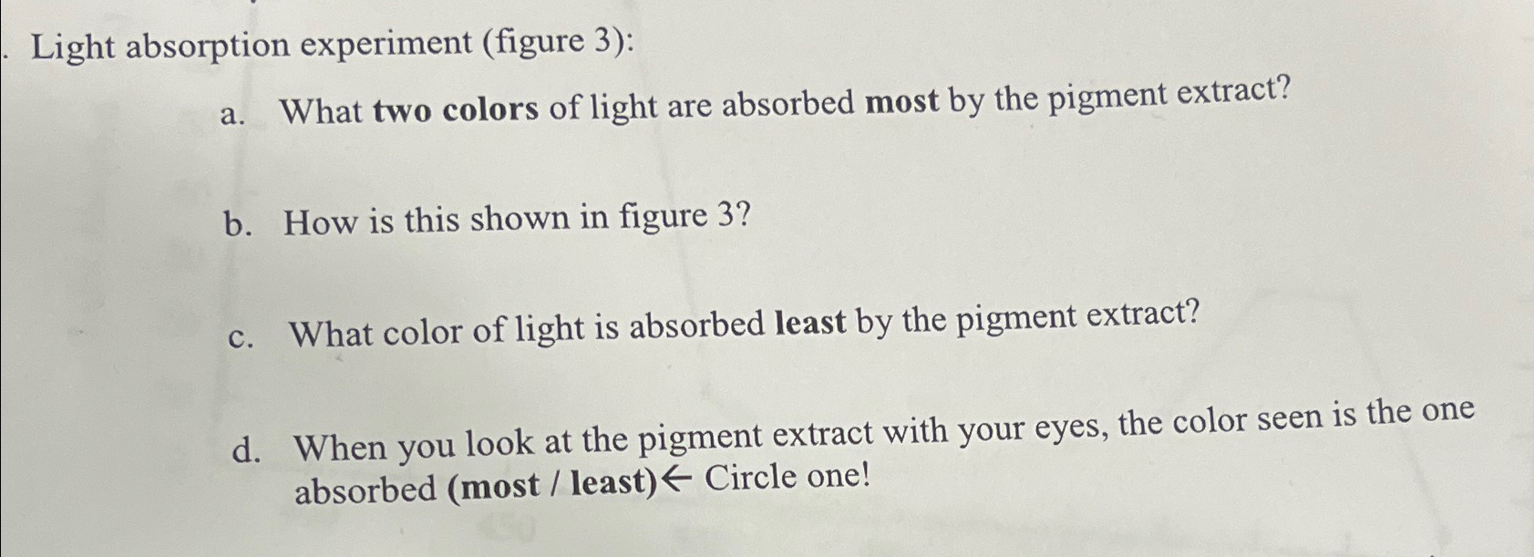 Solved Light absorption experiment (figure 3):a. ﻿What two | Chegg.com