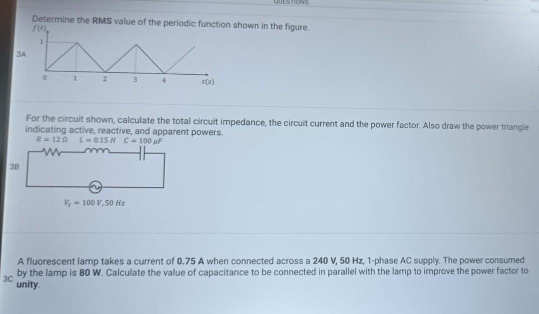 Solved 3A 3B Determine the RMS value of the periodic | Chegg.com