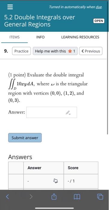 Solved = Turned in automatically when due. 5.2 Double | Chegg.com
