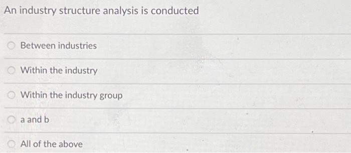 Solved An industry structure analysis is conducted Between | Chegg.com