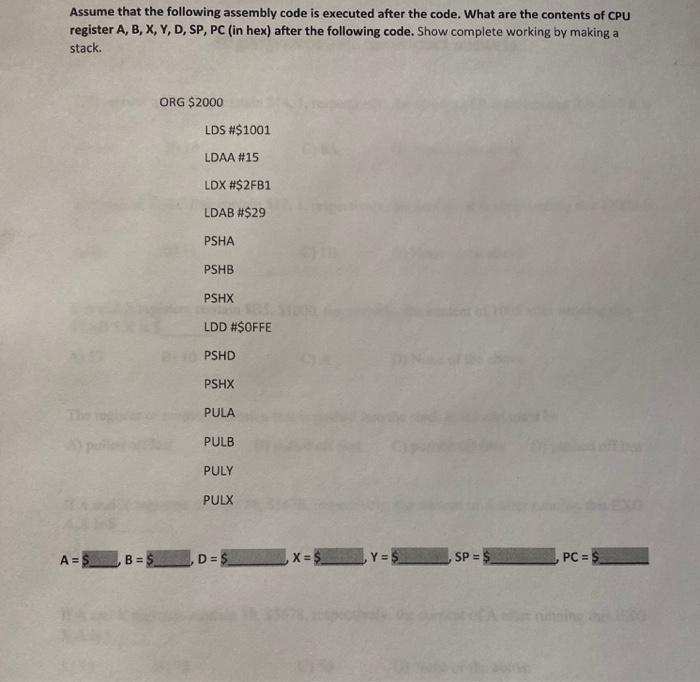 Solved Assume that the following assembly code is executed | Chegg.com