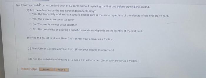 Solved u draw two cards Irrom a standard deck of 52 cards | Chegg.com