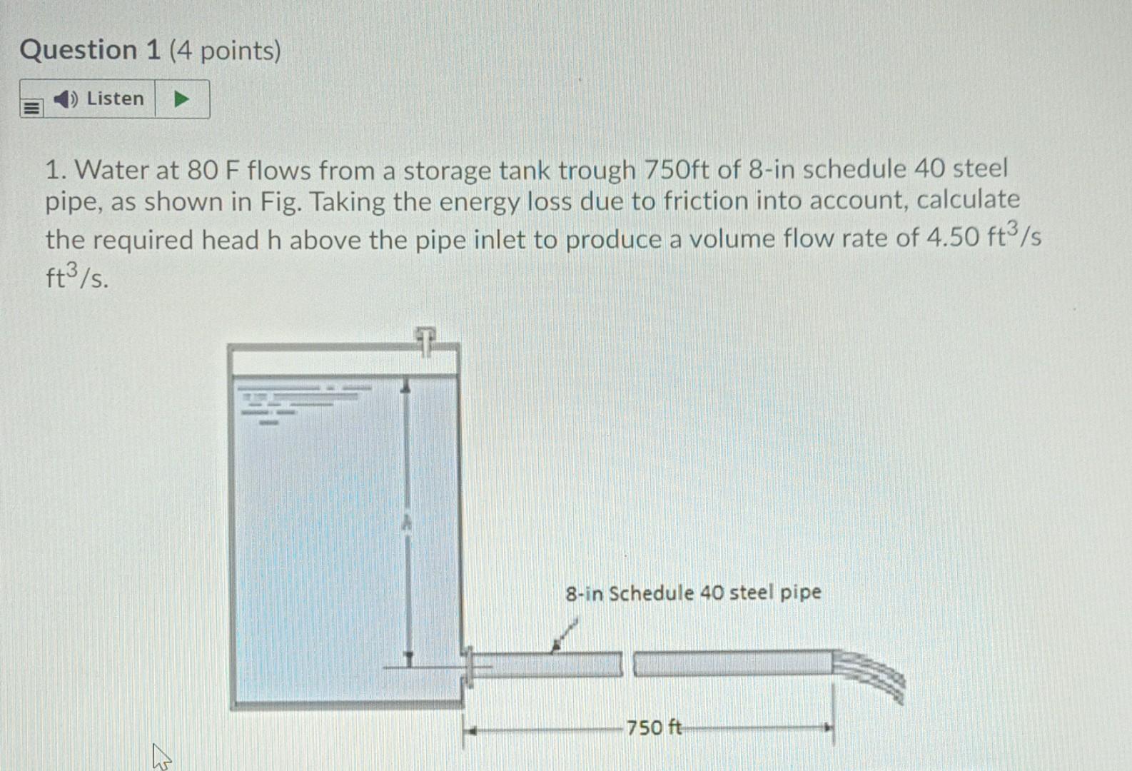 Solved Question 1 (4 points) ) Listen 1. Water at 80 F flows | Chegg.com
