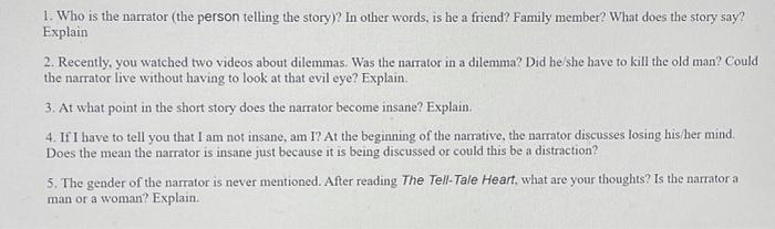 1. Who is the narrator (the person telling the | Chegg.com