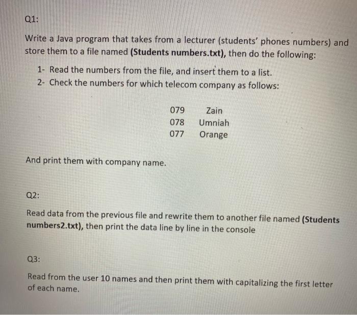 Solved Q1: Write a Java program that takes from a lecturer | Chegg.com