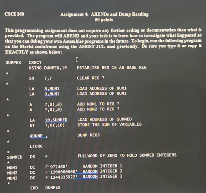 Solved Cscr360 Assignment 4: ABENDs and Dump Reading 50 | Chegg.com