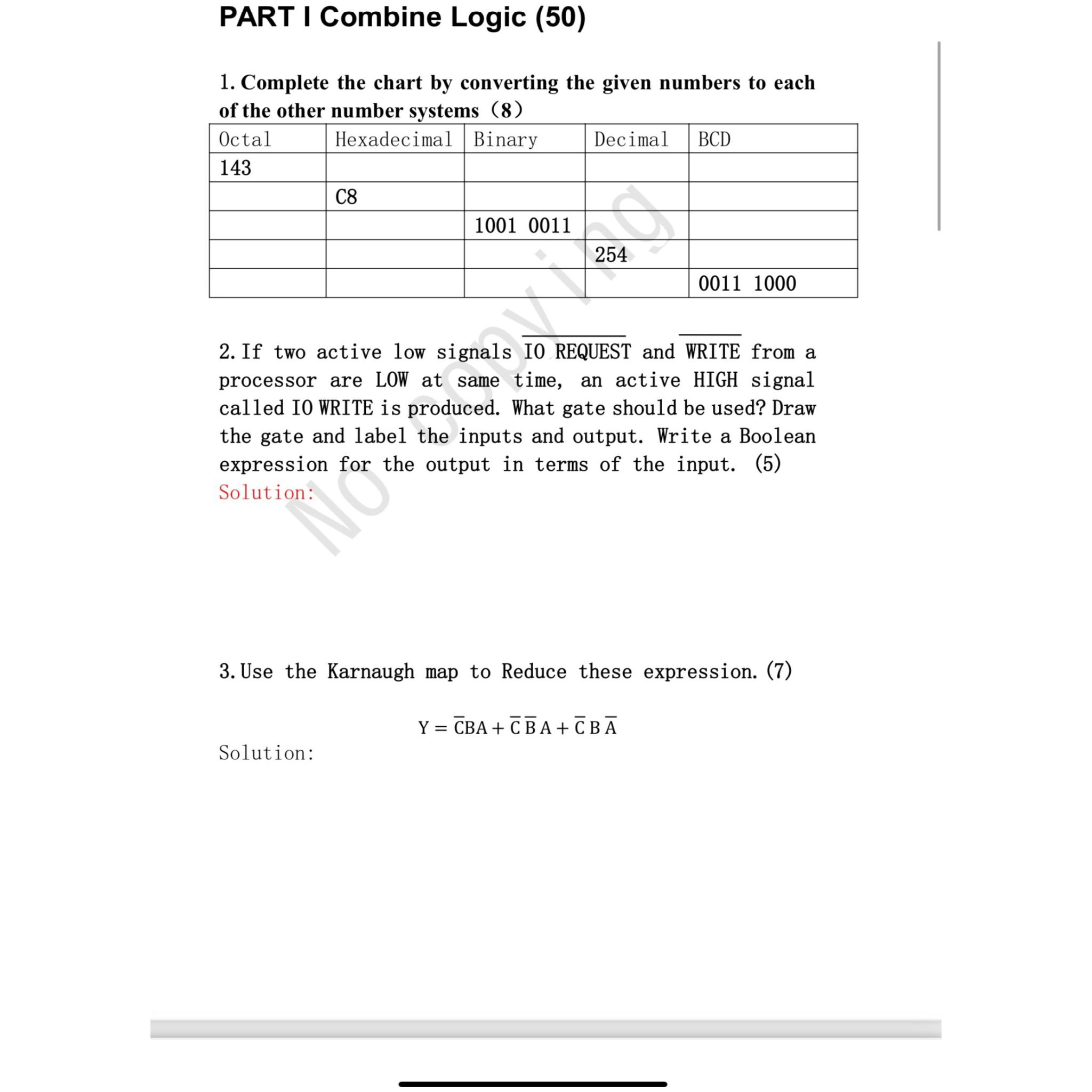Solved PART I Combine Logic (50)Complete the chart by | Chegg.com