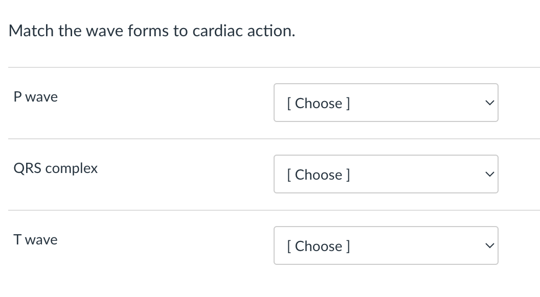 Solved Match the wave forms to cardiac action.P waveQRS | Chegg.com