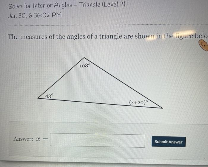 Solved Solve for Interior Angles - Triangle (Level 2) Jan | Chegg.com