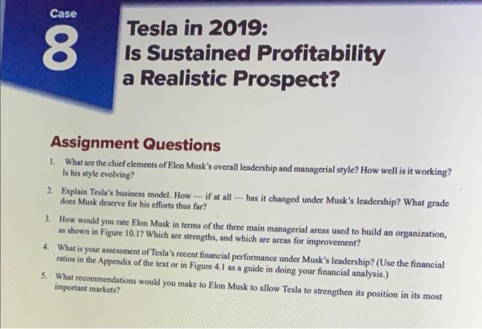 Solved Case Study #8 Tesla's Strategy for 2019 Listen Hide | Chegg.com