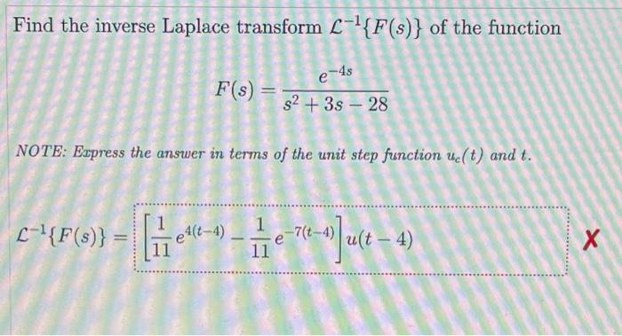 Solved Find the inverse Laplace transform --!{F(s)} of the | Chegg.com
