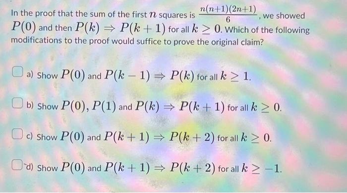 Solved In the proof that the sum of the first n squares is | Chegg.com