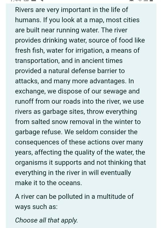 Solved Rivers are very important in the life of humans. If | Chegg.com