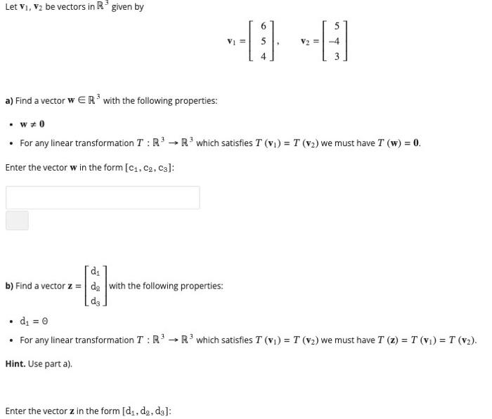 Solved Let v1,v2 be vectors in R3 given by | Chegg.com