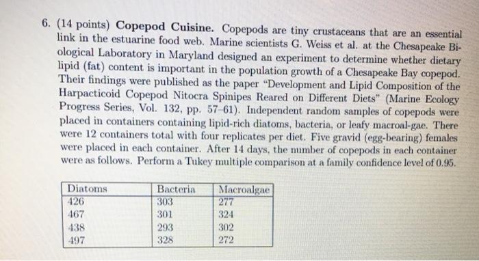 Solved 6. (14 points) Copepod Cuisine. Copepods are tiny | Chegg.com