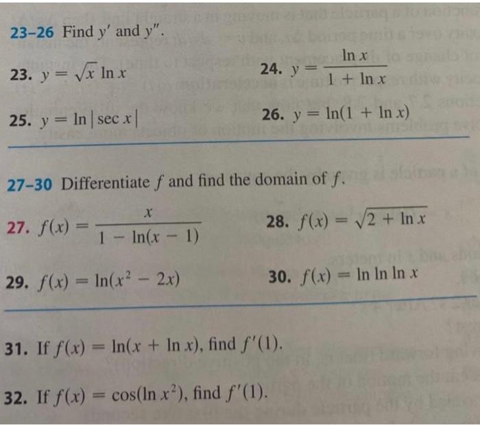 Solved 23−26 Find y′ and y′′. 23. y=xlnx 24. y=1+lnxlnx 25. | Chegg.com