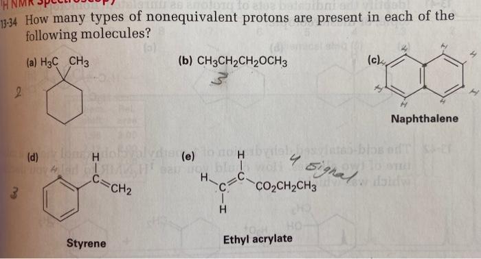 Solved to 13.34 How many types of nonequivalent protons are | Chegg.com