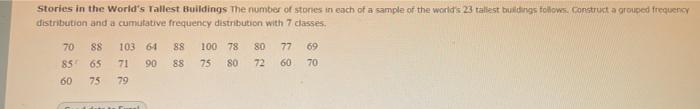 Solved Stories in the World's Tallest Buildings The number | Chegg.com
