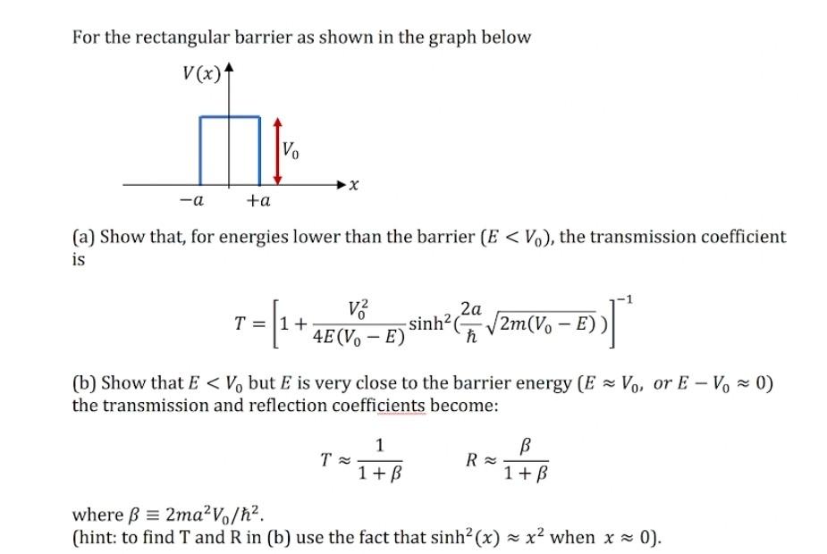 Solved For the rectangular barrier as shown in the graph | Chegg.com