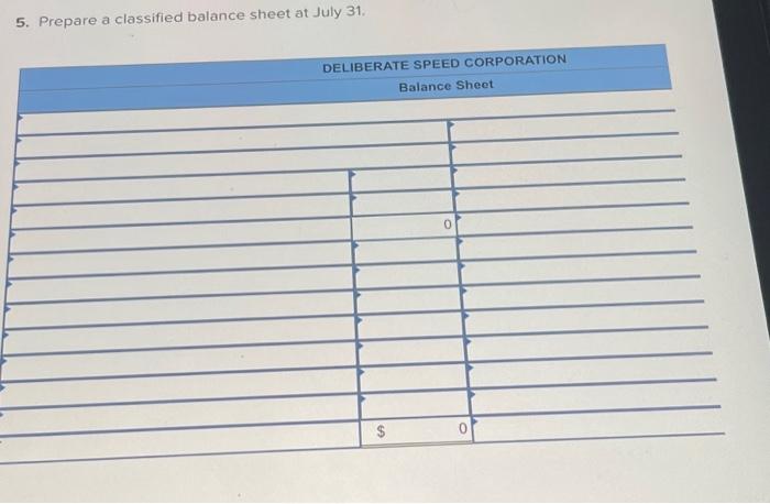 Solved 5. Prepare a classified balance sheet at July 31 | Chegg.com