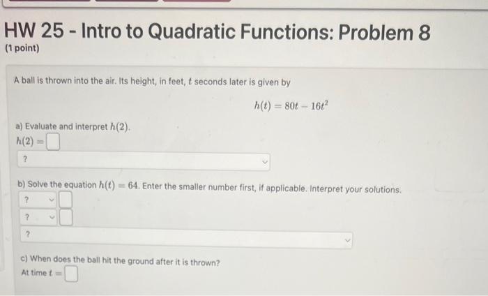 Solved HW 25 - Intro to Quadratic Functions: Problem 8 (1 | Chegg.com