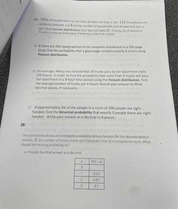 Solved 24. 50% of households in a city have at least one dog | Chegg.com