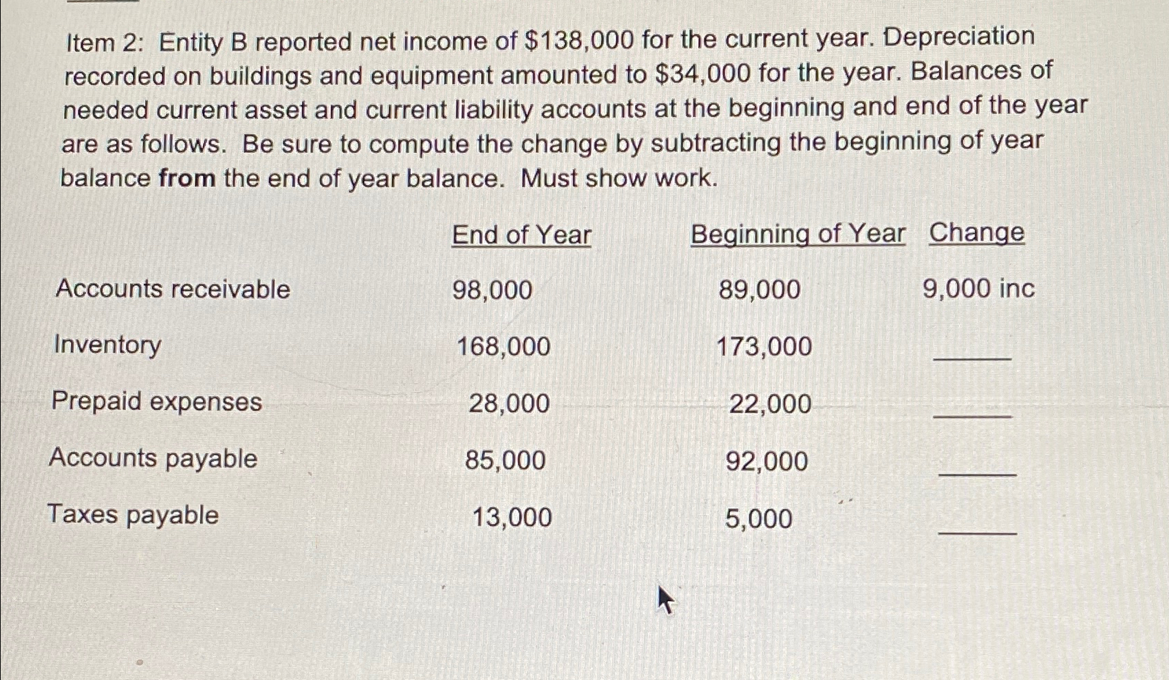 Item 2: Entity B reported net income of $138,000 ﻿for | Chegg.com