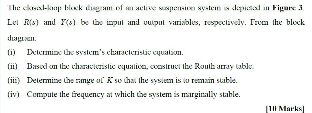 Solved The closed-loop block diagram of an active suspension | Chegg.com