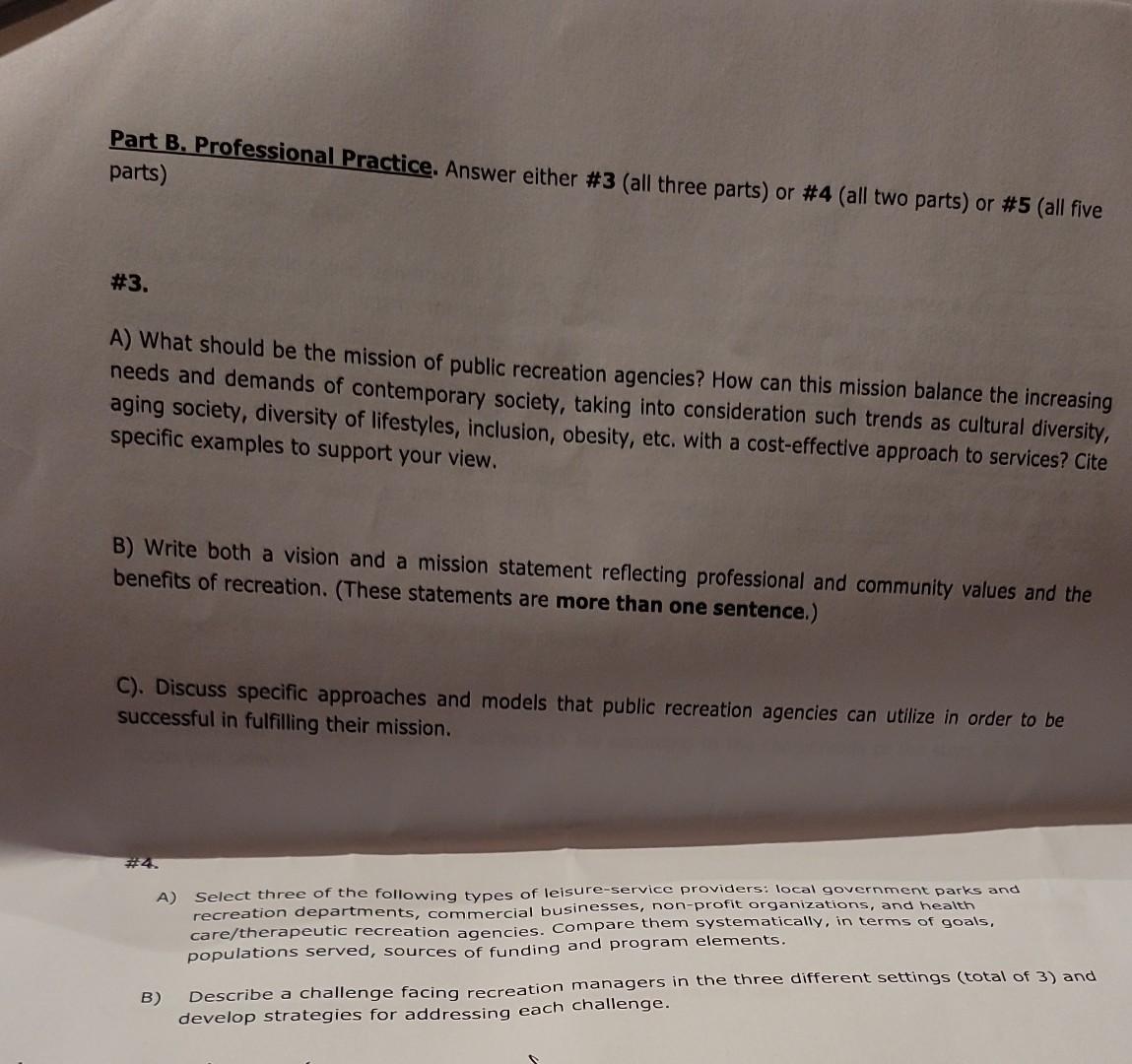 Part B. Professional Practice. Answer either \#3 (all | Chegg.com