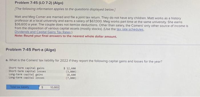 Solved Problem 7-45 (LO 7-2) (Algo) [The following | Chegg.com