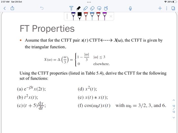 Solved - Assume that for the CTFT pair x(t) CTFT ←−→X(ω), | Chegg.com