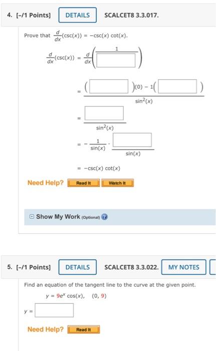 Solved Prove that dxd(csc(x))=−csc(x)cot(x). | Chegg.com
