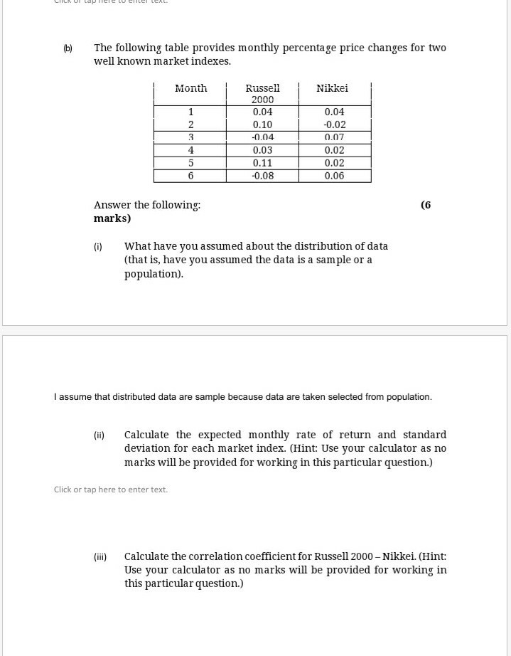 Solved (b) The following table provides monthly percentage | Chegg.com