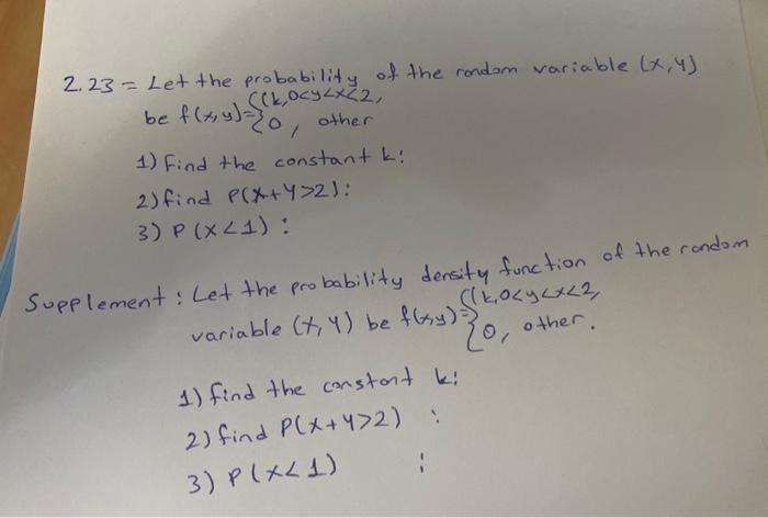 Solved 2. 23= Let the probability of the randan variable | Chegg.com
