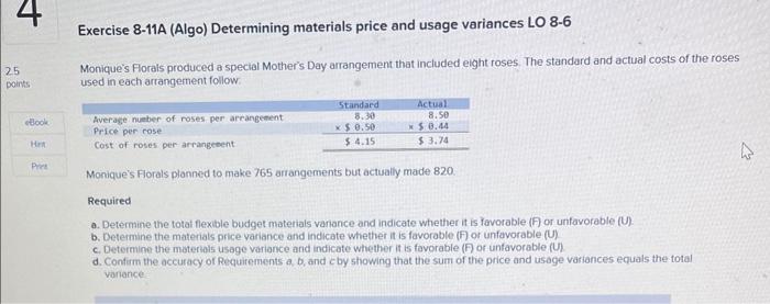 Solved Exercise 8-11A (Algo) Determining materials price and | Chegg.com