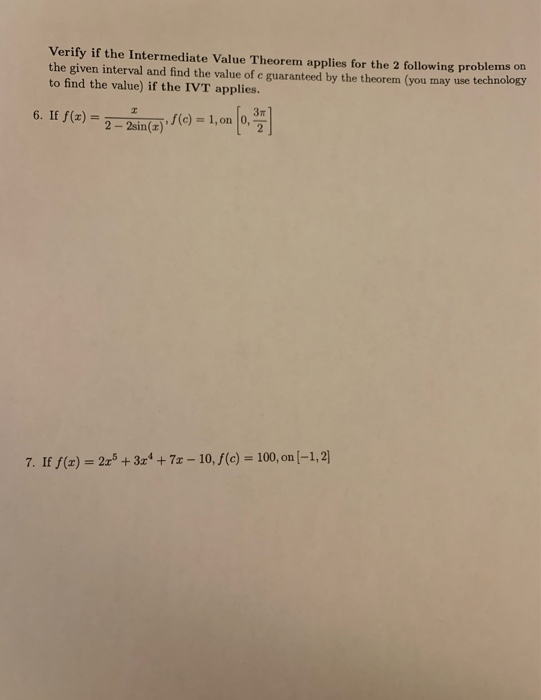 Solved Verify if the Intermediate Value Theorem applies for | Chegg.com