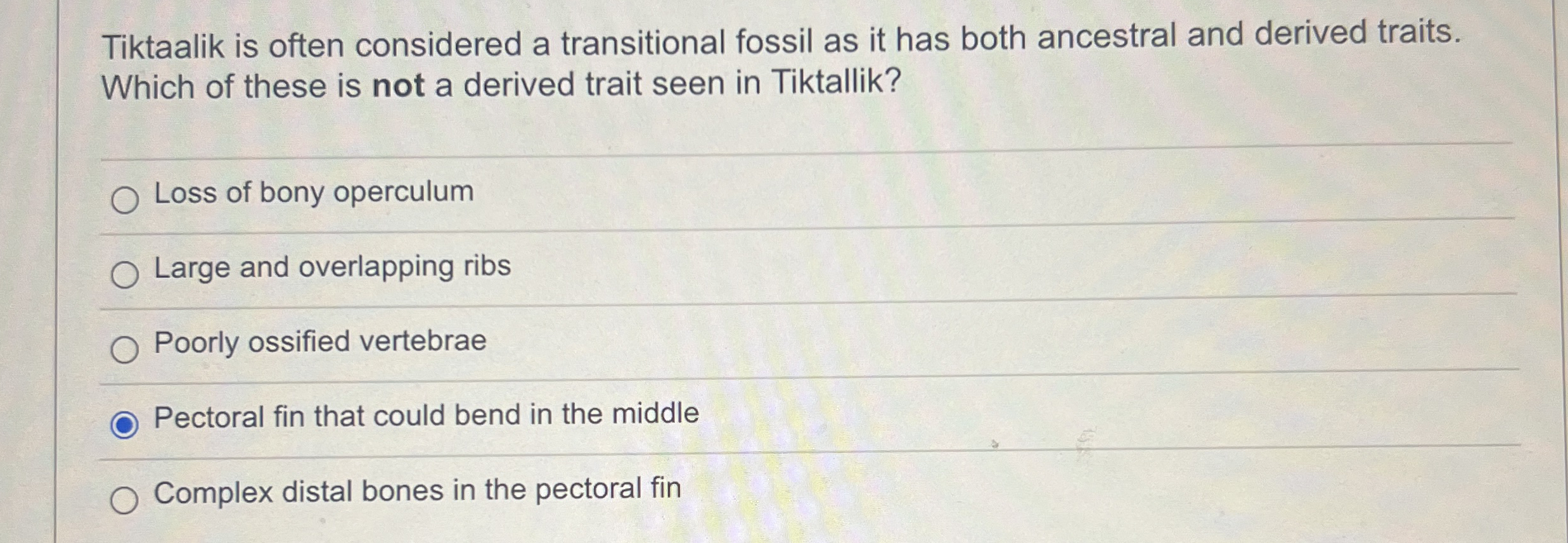 Solved Tiktaalik is often considered a transitional fossil | Chegg.com