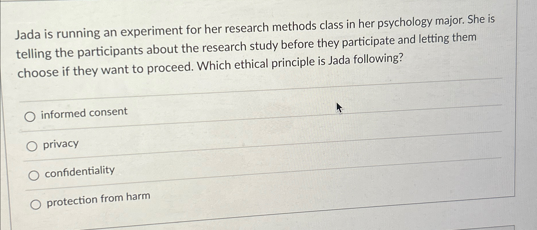 Solved Jada is running an experiment for her research | Chegg.com