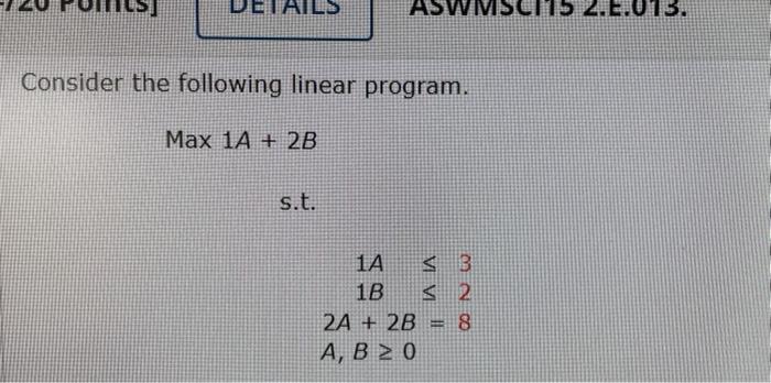Solved 2.4.015. Consider the following linear program. Max | Chegg.com